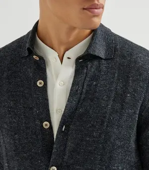 Brunello Cucinelli Rib Knit Linen-cotton Polo Sweater