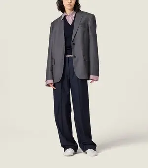 Miu Miu Wool Blazer With Striped Sleeves