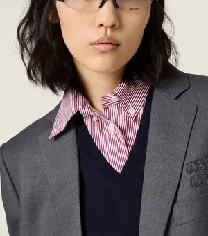 Miu Miu Wool Blazer With Striped Sleeves