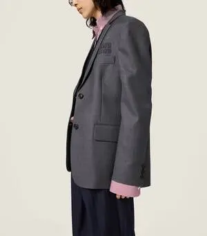 Miu Miu Wool Blazer With Striped Sleeves