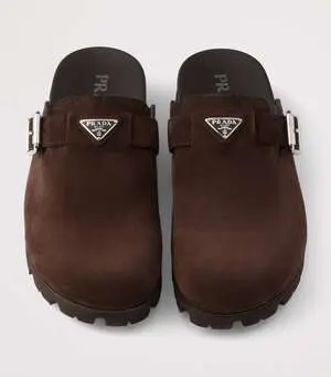 Prada Suede Buckle Mules
