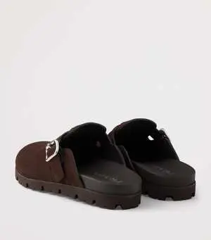 Prada Suede Buckle Mules