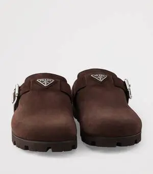 Prada Suede Buckle Mules