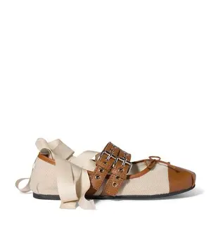Miu Miu Canvas Leather-strap Ballet Flats - Neutral