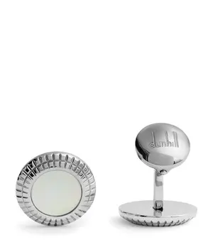 Dunhill Rhodium-plated Silver And Mother-of-pearl Hobnail Cufflinks - White