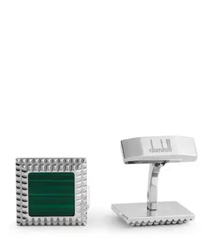 Dunhill Rhodium-plated Silver And Malachite Hobnail Cufflinks - Green