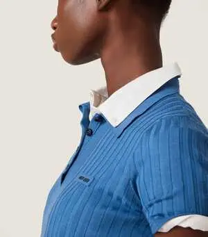 Miu Miu Wool Logo Polo Shirt - Blue