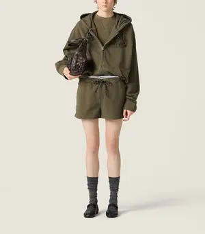 Miu Miu Oversized Cotton Hoodie With Drawstring - Green