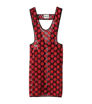 Miu Miu Macramé Apron Midi Dress - Red