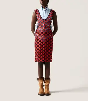 Miu Miu Macramé Apron Midi Dress - Red