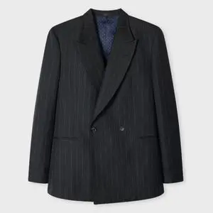 Paul Smith Wool-linen Pinstripe Double-breasted Blazer - Black