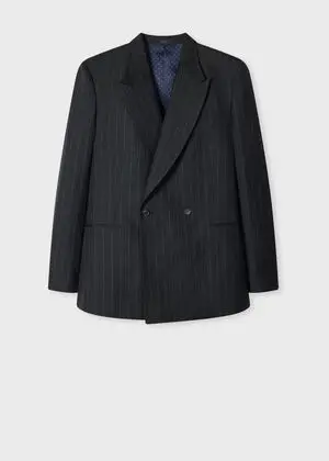 Paul Smith Wool-linen Pinstripe Double-breasted Blazer - Black