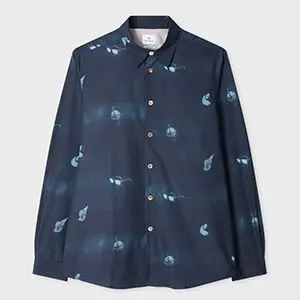 Paul Smith Navy 'sunbleached Snaps' Poplin Shirt - Blue