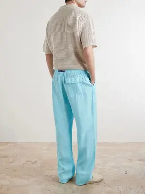 Vilebrequin Pacha Straight-leg Linen Drawstring Trousers - Blue