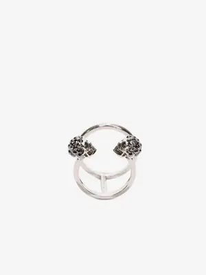 Alexander McQueen Twin Skull Double Band Ring Silver-finish