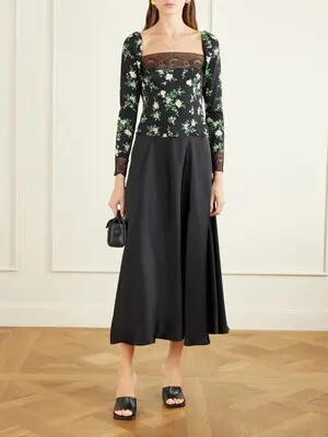 Dolce & Gabbana Floral-print Lace-trimmed Silk-blend Top