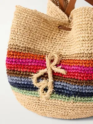 Ruslan Baginskiy Leather-trimmed Striped Raffia Pouch - Multi