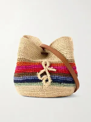 Ruslan Baginskiy Leather-trimmed Striped Raffia Pouch - Multi