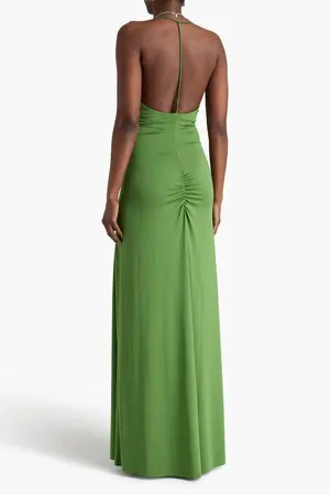 Victoria Beckham Ruched Cutout Stretch-jersey Maxi Dress - Leaf Green