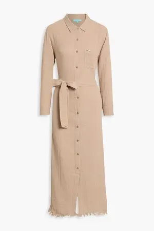 Melissa Odabash Margot Frayed Cotton-gauze Maxi Dress - Sand