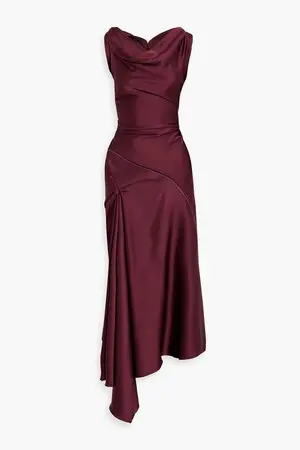 Victoria Beckham Draped Satin-Crepe Maxi Dress Plum