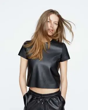 ATM Anthony Thomas Melillo Leather Schoolboy T-shirt - Black