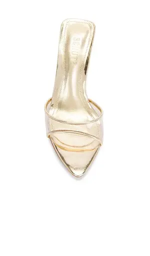 Schutz Elodie Vinyl Stiletto Sandal Metallic Gold