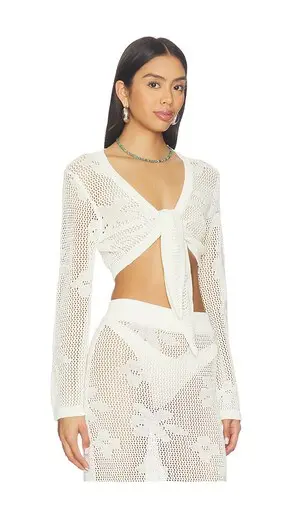 SNDYS. Terra Reversible Knit Top With Floral Detail - Cream