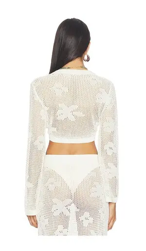 SNDYS. Terra Reversible Knit Top With Floral Detail - Cream
