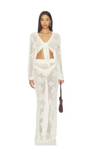 SNDYS. Terra Reversible Knit Top With Floral Detail - Cream