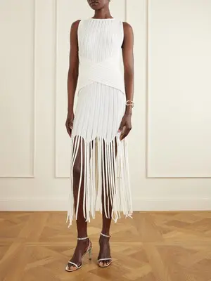 Balmain Fringed Pointelle-knit Midi Dress