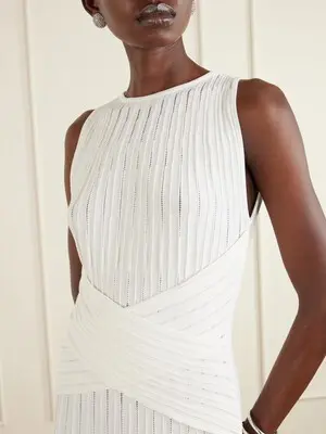 Balmain Fringed Pointelle-knit Midi Dress