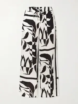 Max Mara Printed Silk Crepe De Chine Wide-leg Pants - Black