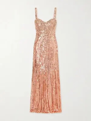 Jenny Packham Da Vinci Crystal-embellished Sequined Gown - Orange