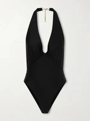 Saint Laurent Gathered Halterneck Swimsuit - Black