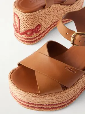 Chloé Leather Platform Espadrilles - Brown