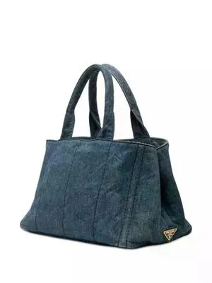 Prada Denim Canapa Logo Satchel 2013-2016 - Blue