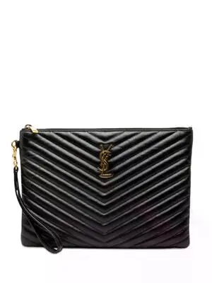 Saint Laurent 2020 Chevron Calfskin Monogram Zip A4 Pouch