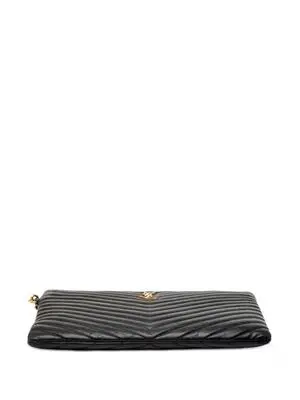 Saint Laurent 2020 Chevron Calfskin Monogram Zip A4 Pouch