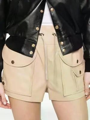 Balmain Lambskin Utility Shorts - Neutrals
