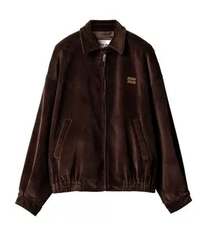 Miu Miu Corduroy Blouson Jacket With Logo - Brown
