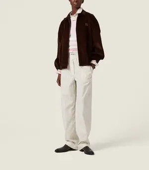 Miu Miu Corduroy Blouson Jacket With Logo - Brown