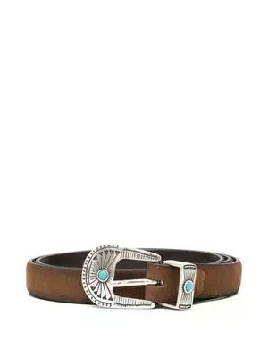 ALBERTO LUTI Embellished Leather Belt - Brown