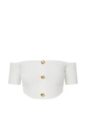 Elisabetta Franchi Off-shoulder Cropped Top With Gold-tone Buttons - White
