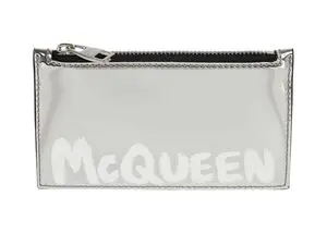 Alexander McQueen Logo Zip Coin Card Holder - Silver