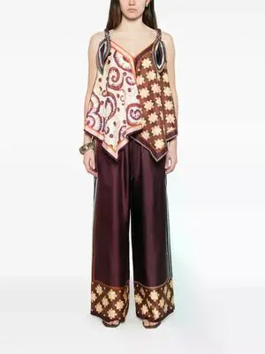 ALEMAIS Mixed-print Handkerchief-hem V-neck Top - Brown