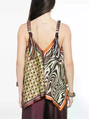 ALEMAIS Mixed-print Handkerchief-hem V-neck Top - Brown
