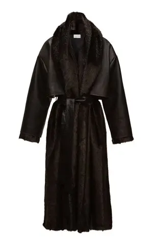 Magda Butrym Leather And Faux Fur Coat - Brown