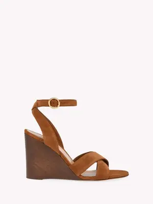 GIANVITO ROSSI Ines Wedge Sandal - Brown - Suede