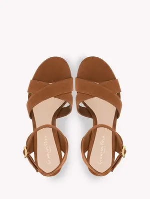 GIANVITO ROSSI Ines Wedge Sandal - Brown - Suede
